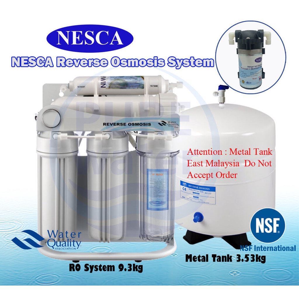 NESCA Undersink Reverse Osmosis RO Water Filter System Water Purifier ...