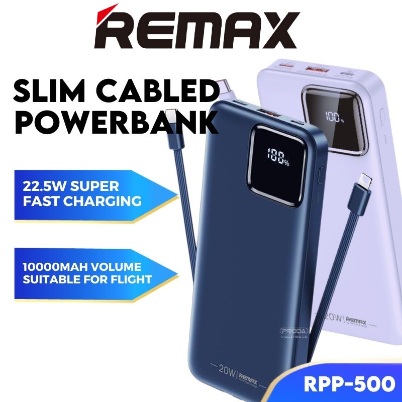 REMAX 22.5W Fast Charging Powerbank PD 20W With Cables RPP-500 Type C ...