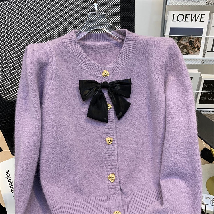 Sweet Purple Cardigan Bow Knitted Cardigan Japanese Women's New ...