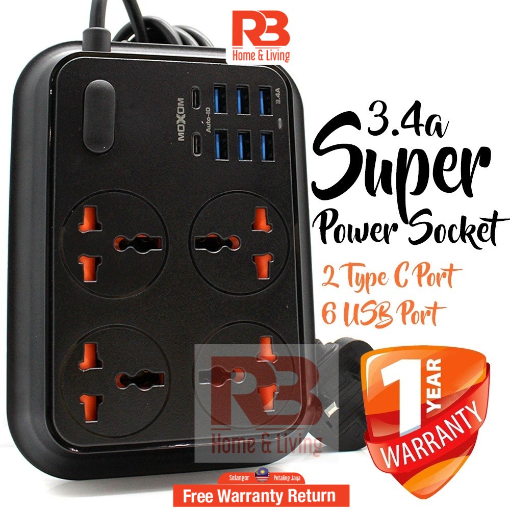 3.4A Moxom Power Socket Extension Power Extension Power Socket Power ...