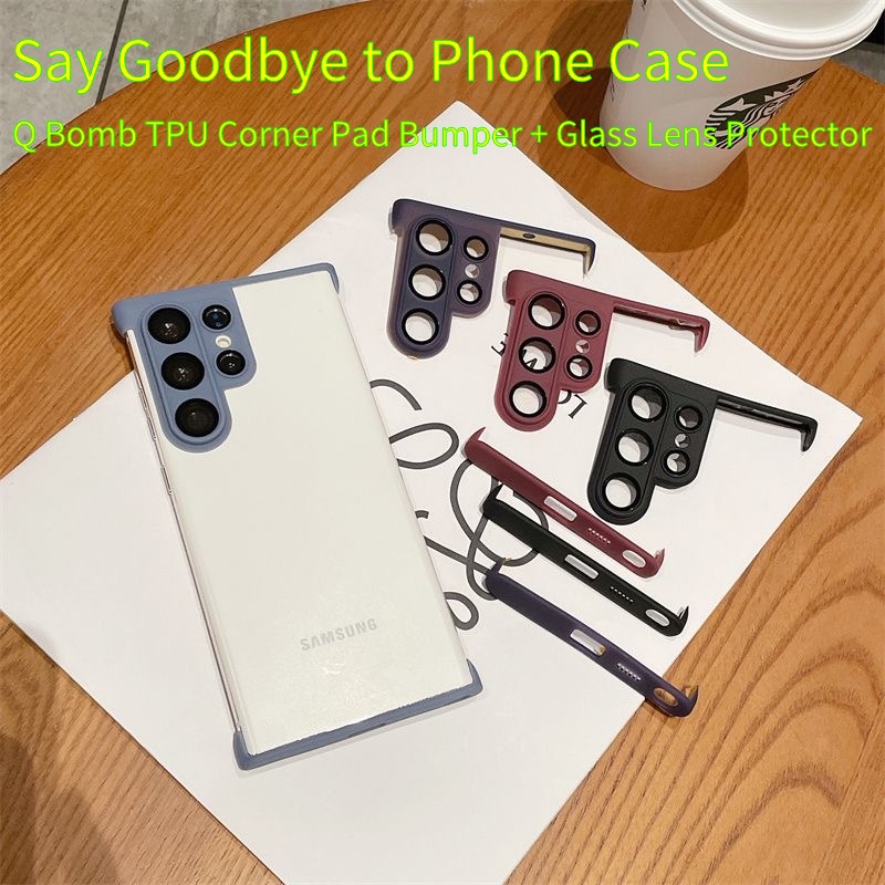 Samsung S23 Ultra S22+ Soft Q Bomb TPU Corner Pad Bumper + Tempered ...