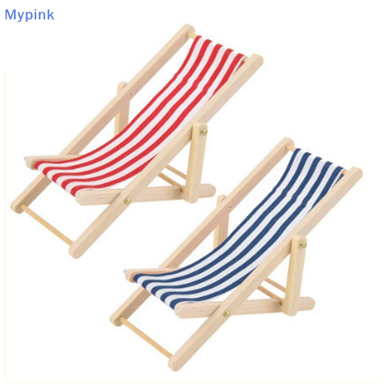 Mypink 1:12 Mini Foldable Wood Beach Chair Recliner Sunbathing Chair ...