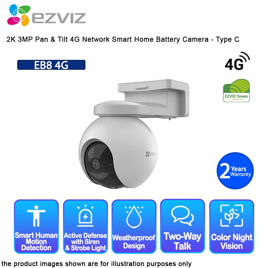 EZVIZ EB8 4G 2K 3MP Pan & Tilt 4G Network Smart Home Battery Camera ...
