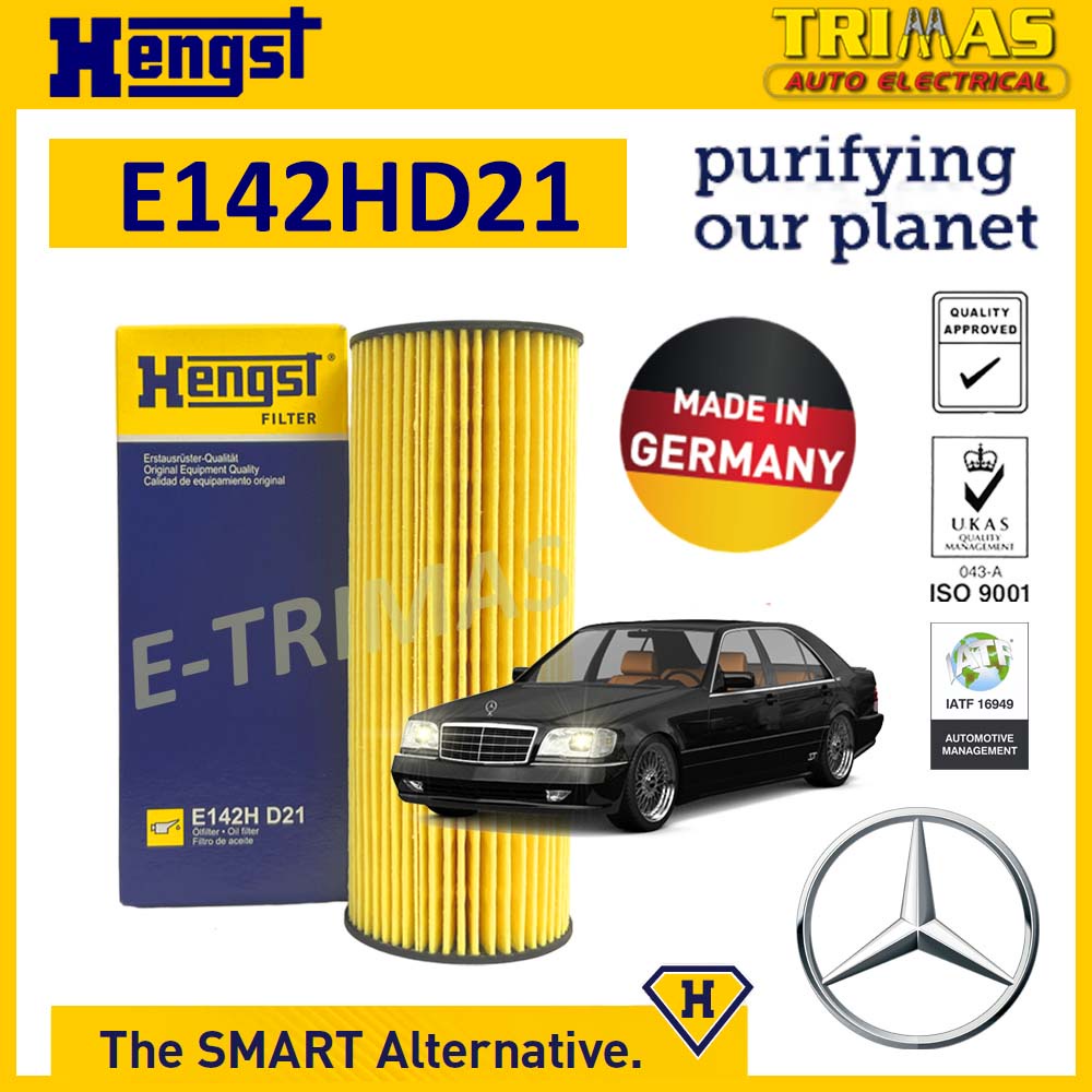 HENGST Oil Filter Mercedes-Benz S-Class W140 Engine M104 Penapis Minyak Enjin E142H D21 104 180 ...