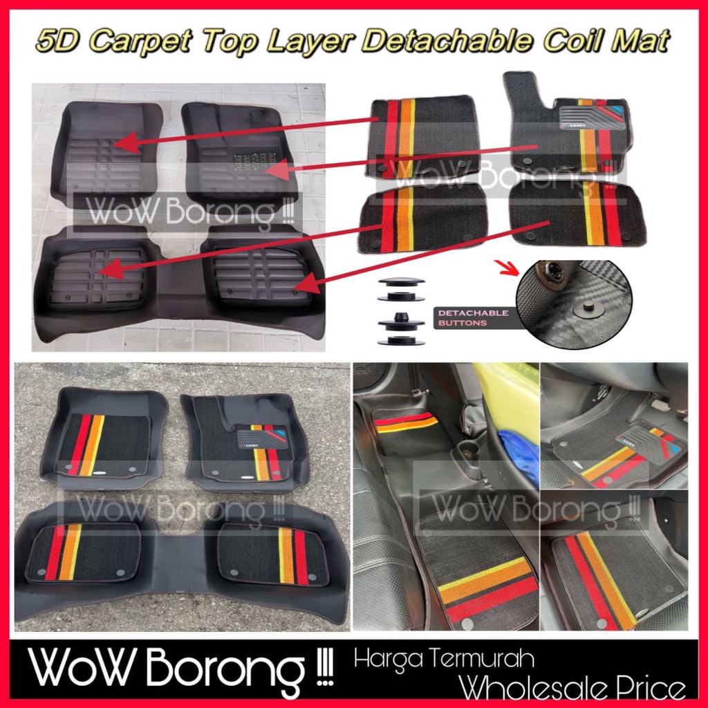 5D Carpet Top Layer Detachable Coil Mat Ativa/Axia/Viva/Myvi/Alza/Aruz ...