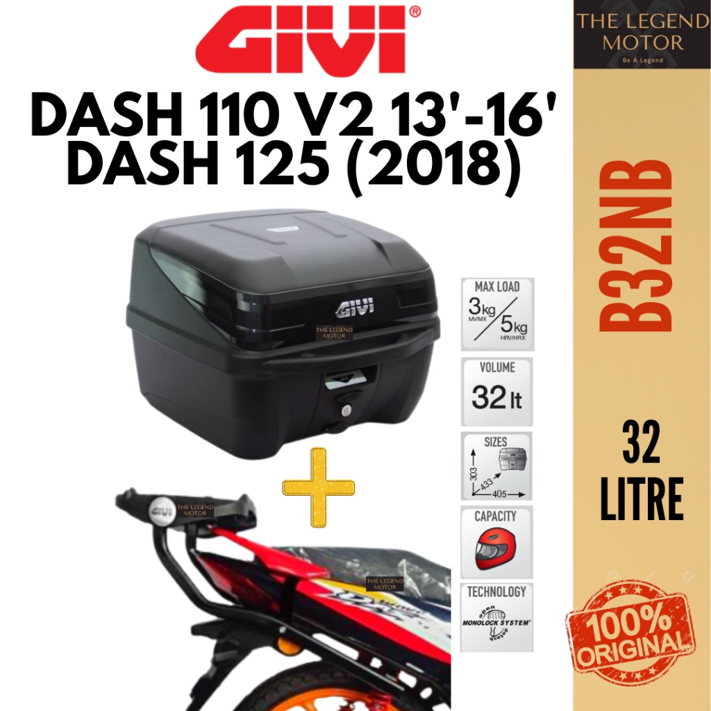 WAVE DASH V2 DASH110 DASH125 V3 125 GIVI HRV HEAVY DUTY MONORACK MONORACK J TAPAK REAR BOX KOTAK ...