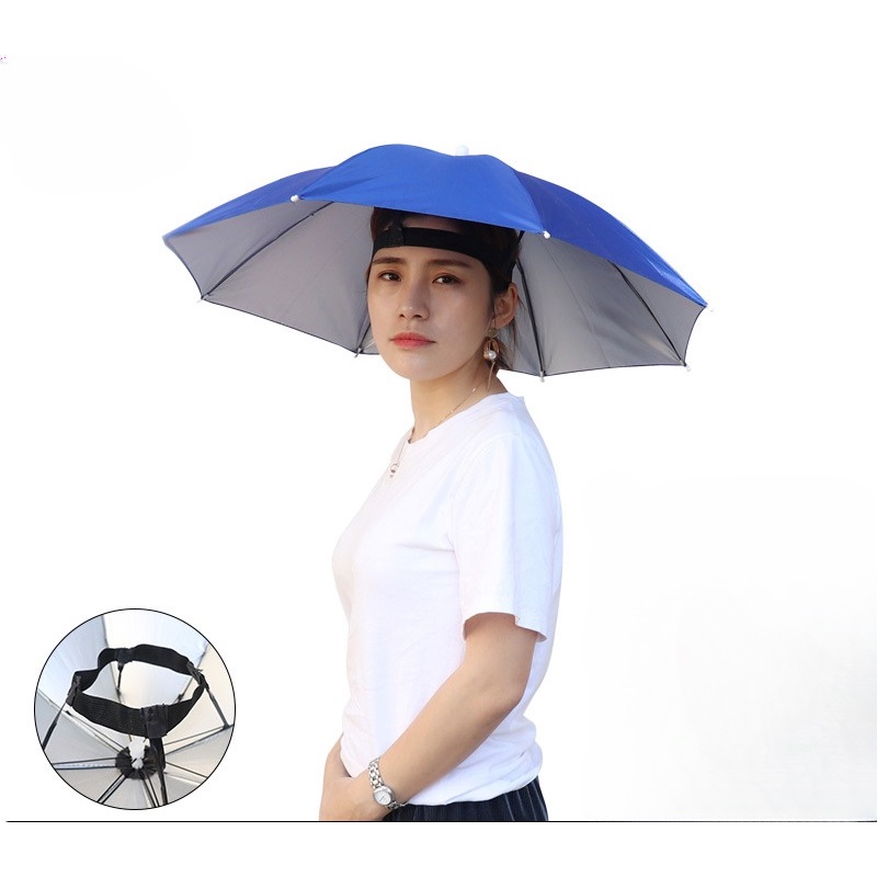 Foldable Head Umbrella Cap Shade Hat Men Women Outdoor Anti Rain ...