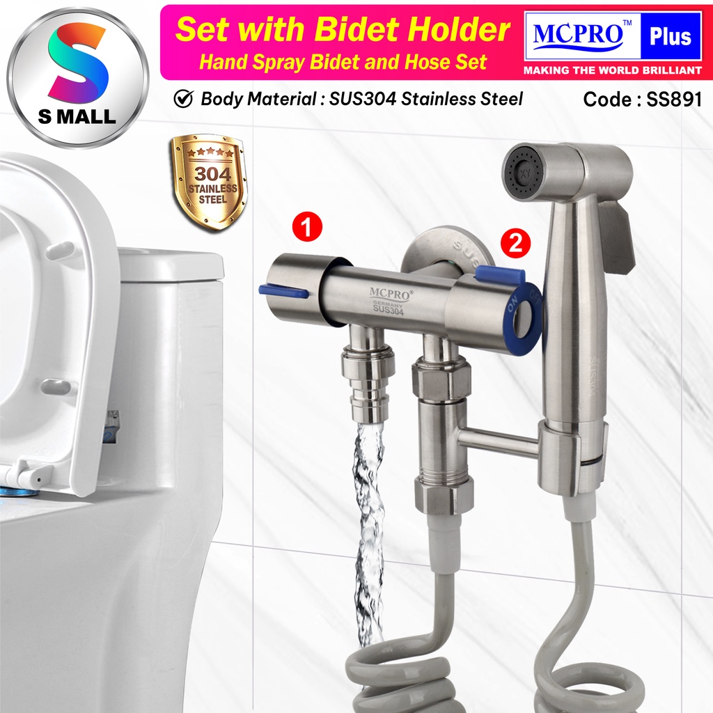 MCPRO SUS304 Stainless Steel BIDET HOLDER SET with Hand Bidet and ...