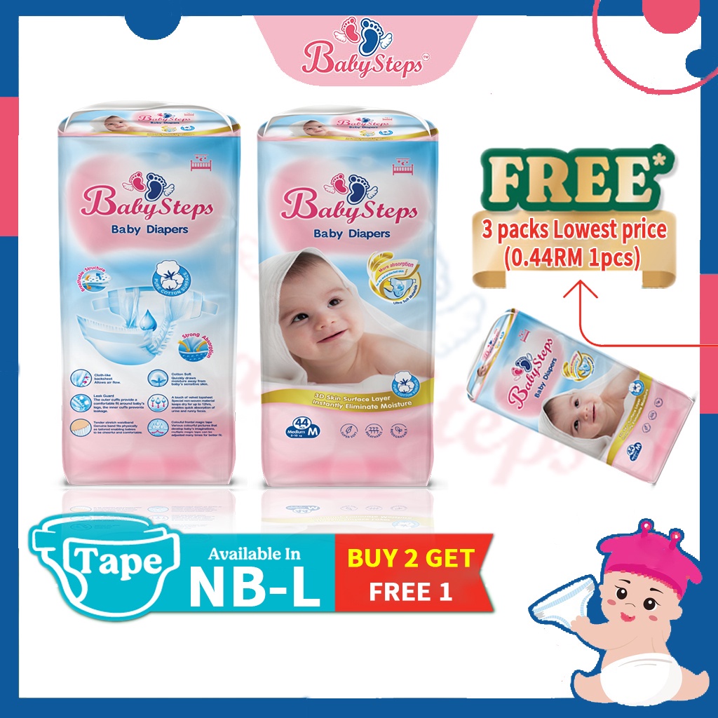 [Buy 2 get 1 free] Baby Steps Newborn Disposable Baby Diapers Tape ...