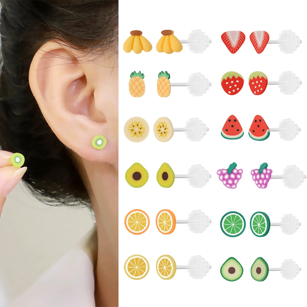 1 Pair Invisible Resin Fruit Stud Earrings Strawberry Watermelon Small ...