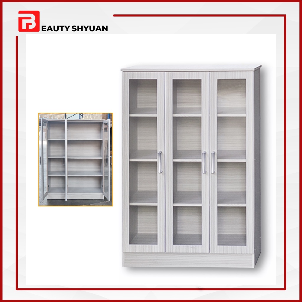 [FREE SHIPPING] CLASSIC Grey White 3 Door Display Cabinet Display Rack ...