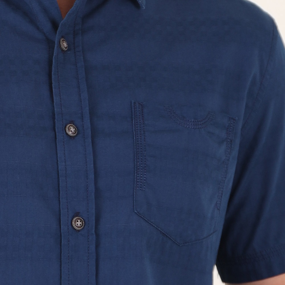 monsieur NICOLE (Regular Fit) Cotton Dobby Short Sleeves Shirt With ...