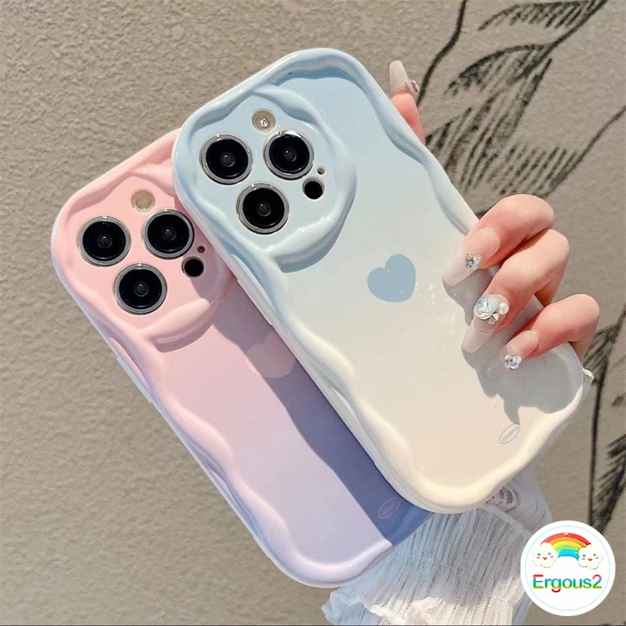 Macaron Gradient Cream 3D Wavy Edge Phone Case Compatible for iPhone 15 ...