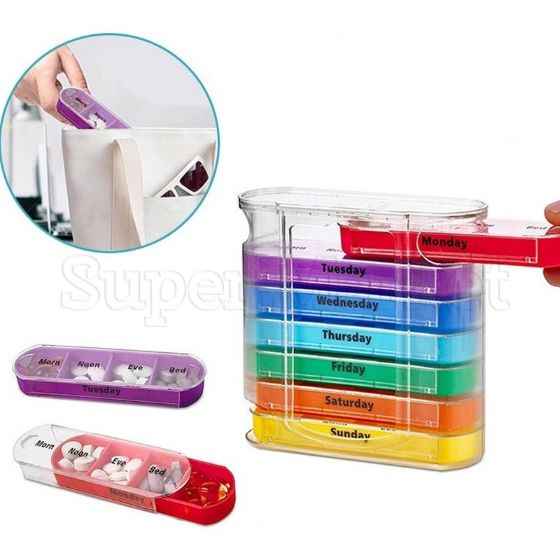 One Week 28-Compartment Color Pill Box Pill Organizer / Can Carry 7 ...