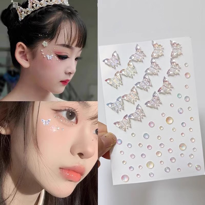 Cute Makeup Fish Scale Shell Butterfly Rhinestone Silver Diamond Face ...