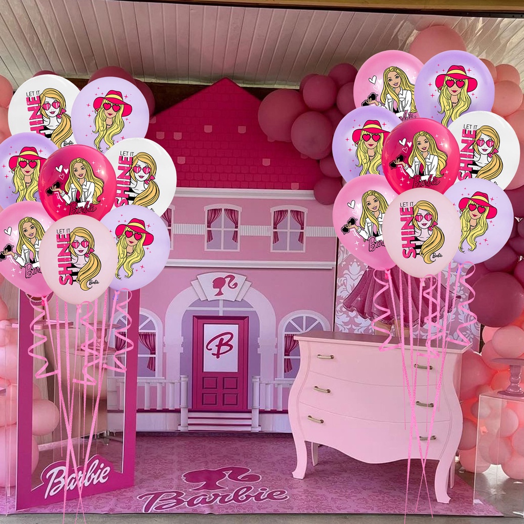 Rosa Pink Barbie Birthday Theme Tableware Plate Cup Cake Topper Banner ...