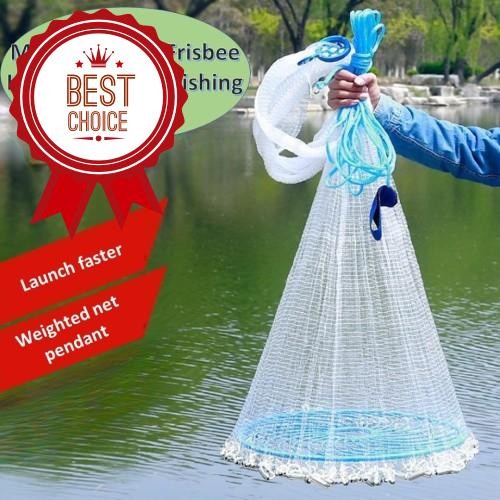 Fishing Net Hand Cast Thrown 12ft with Flying Disc and Chain Weights ...