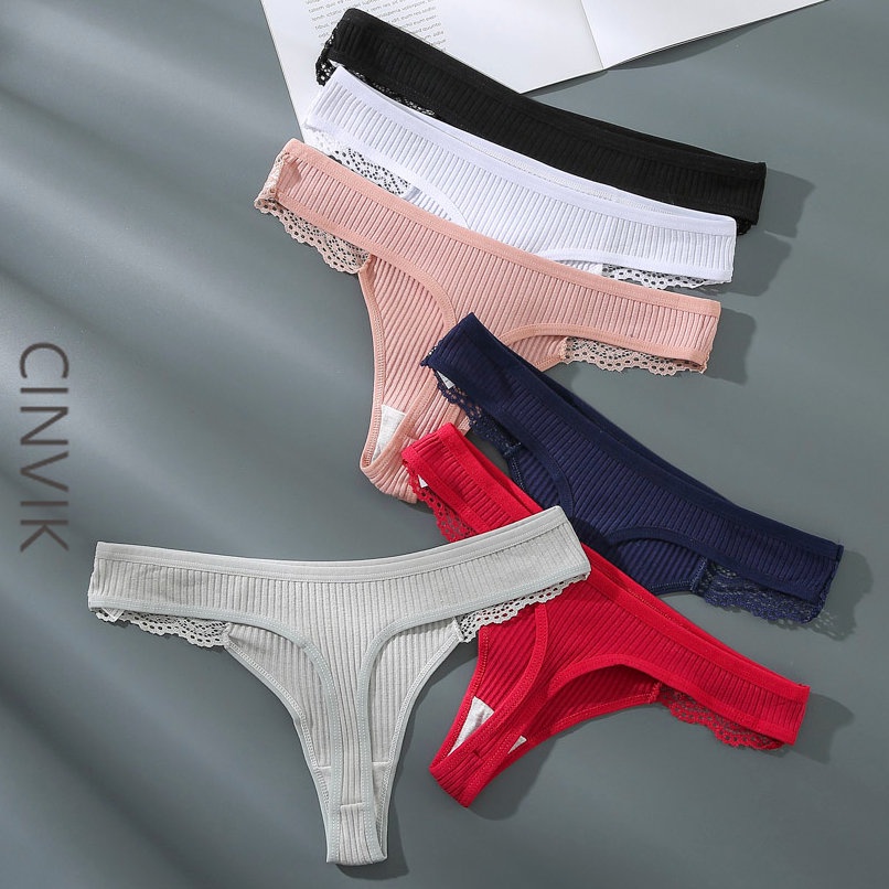 Cinvik Panties Women Sexy Low Waist Girls Cotton Crotch Lace Foreign
