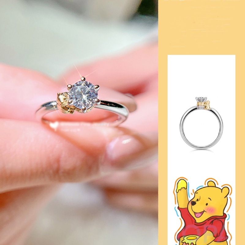 Cute diamond ring cartoon Winnie the Pooh women's ring fresh ...