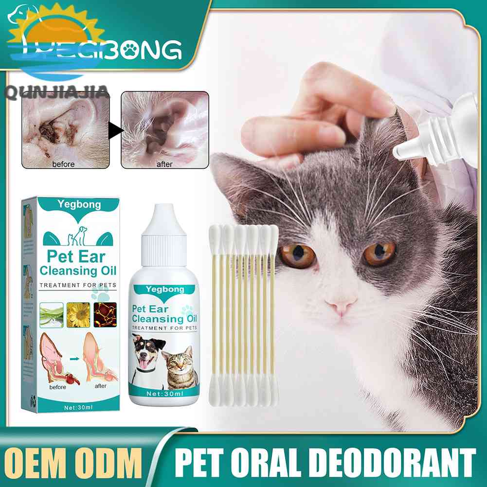 30ml Cat Ear Deodorant Oil Anti-ticks Cat Ear Wash Set for Pet Cleaning ...