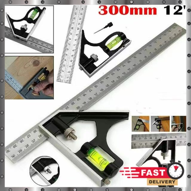 12 INCH ADJUSTABLE COMBINATION RIGHT ANGLE RULER 45 / 90 Degree with ...