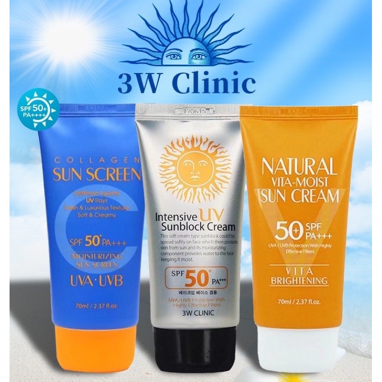 3W Clinic Intensive UV Sunblock Sun Cream Collagen Sunscreen SPF50 PA ...