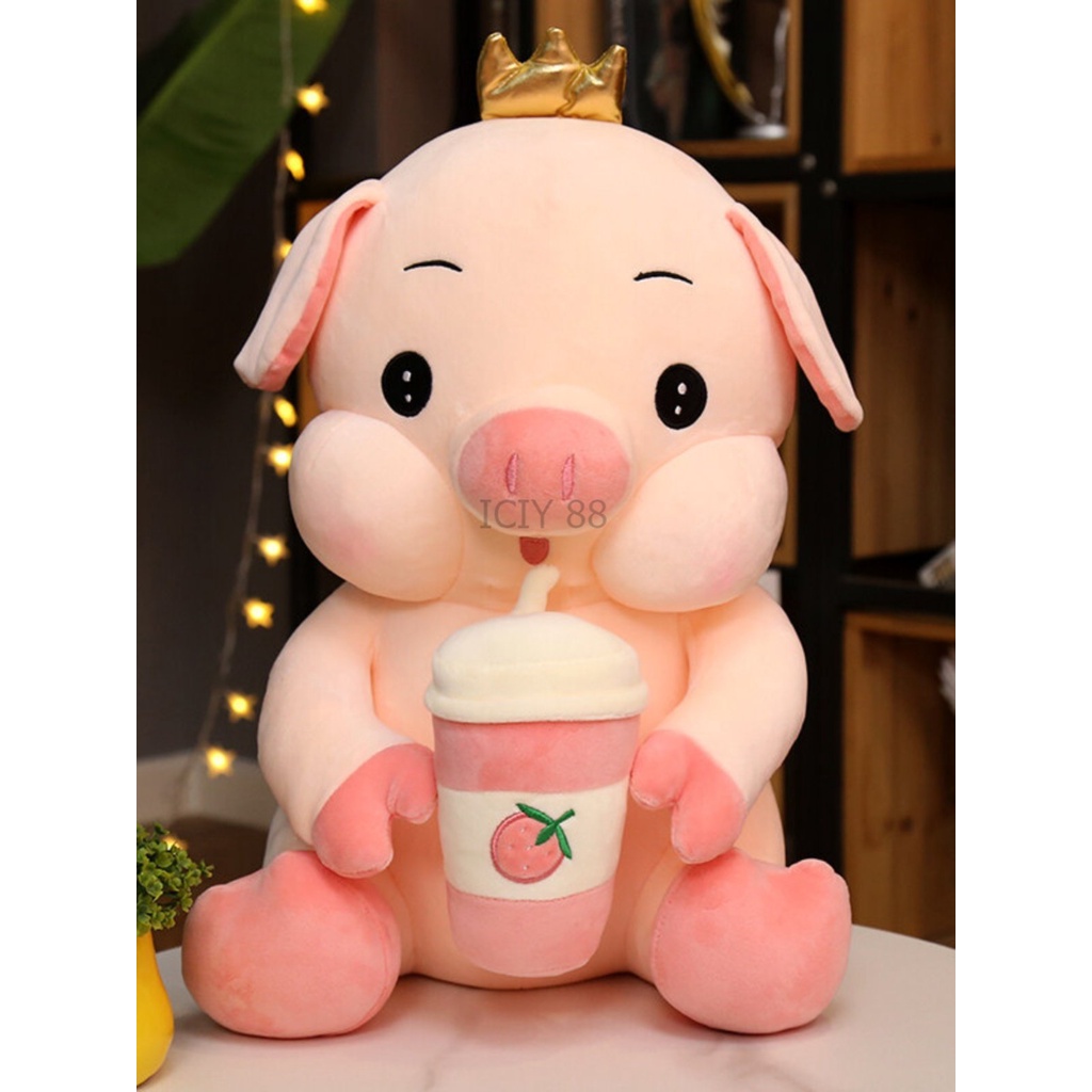 Super cute milk tea pig plush toy piggy big rag doll pillow sleeping ...