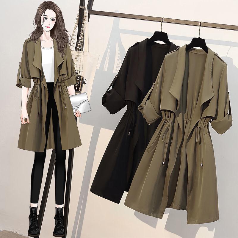 Plus Size S-4XL Women Trench Jacket Knee Length Long Spring Autumn ...