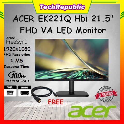 ACER EK221Q Hbi 21.5" FLAT FULL HD 1920x1080 100Hz 1ms VA LED MONITOR ...