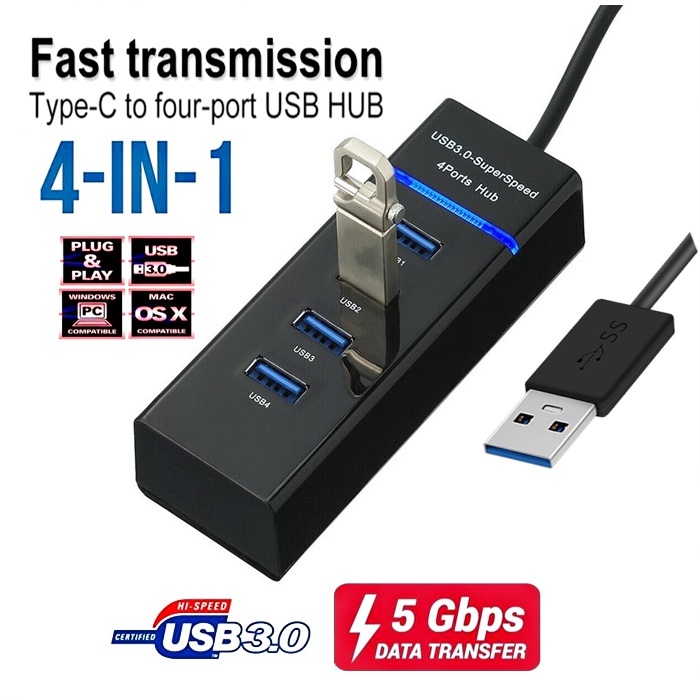 120cm USB HUB 3.0 5Gbps Splitter 4 Ports Adapter Fast Data Transfer USB ...