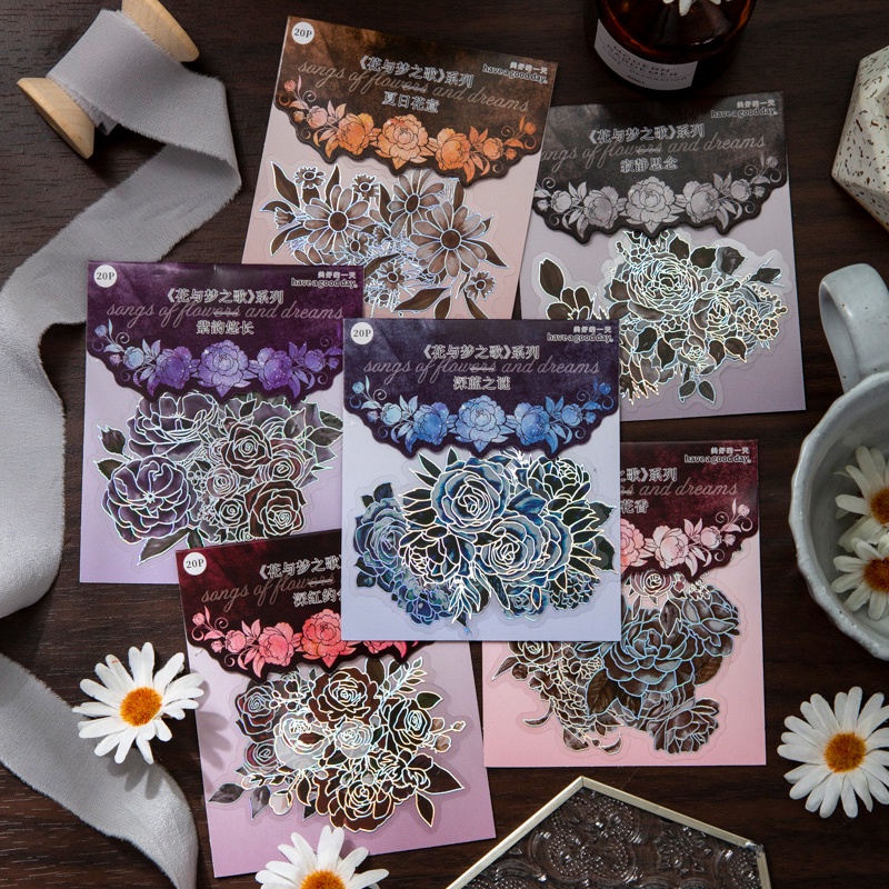 ENWEI 20 Pcs [Flower and Dream Song Series] Vintage Journal Stickers ...