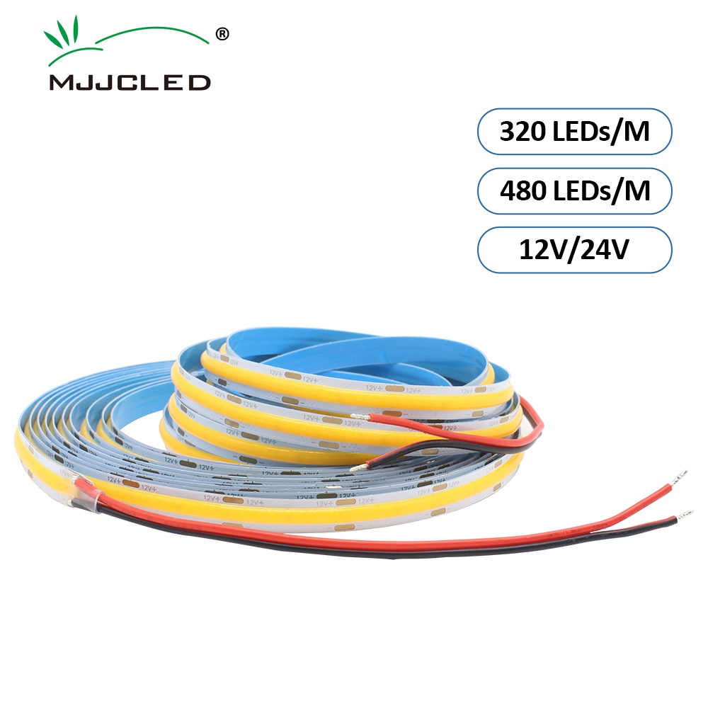5M COB LED Strip 12V 24V DC 8MM High Density Flexible FCOB 320/480LEDs/m Warm Nature Cool White ...