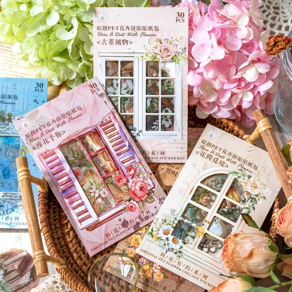 ENWEI 30 Pcs [Meet with Flowers Series] Vintage Journal Stickers PET ...