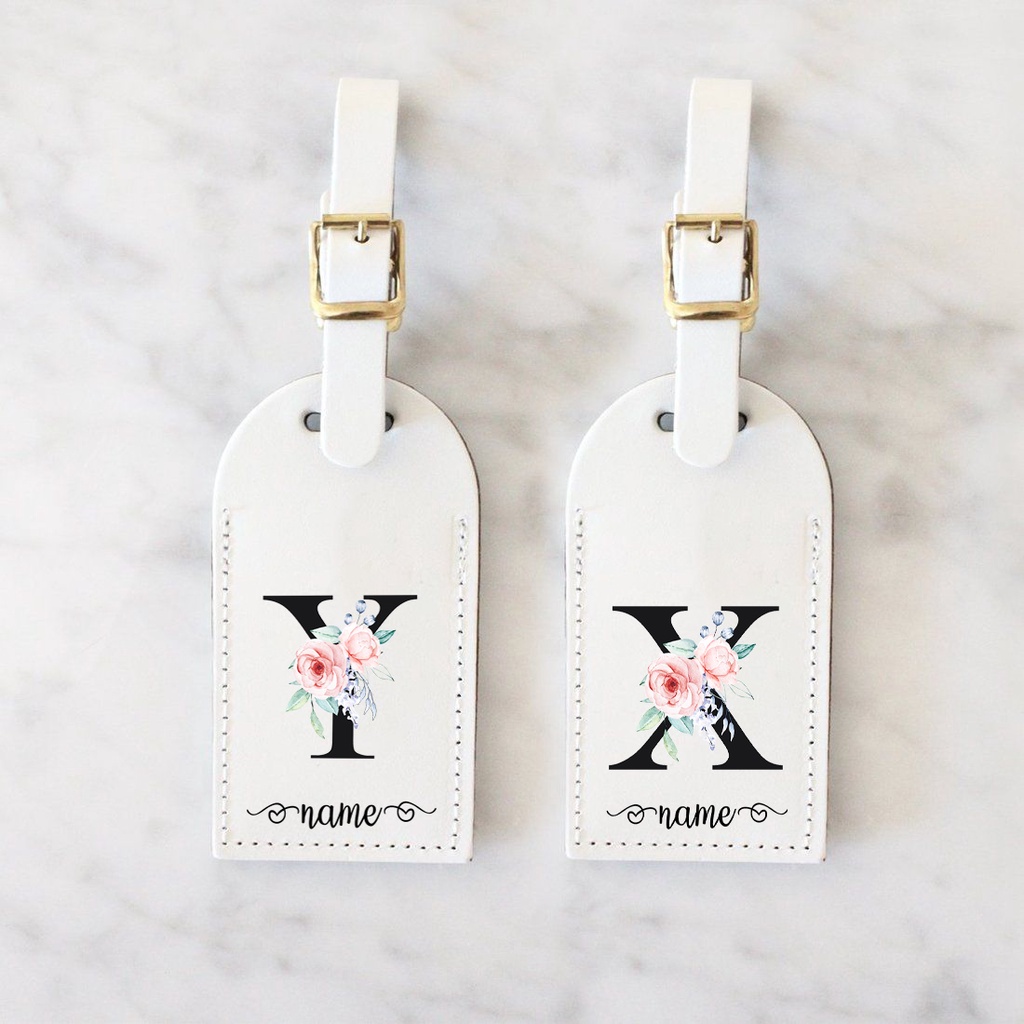 Personalised Monogram PU Luggage Tag Initial with Name Leather for Suitcase Baggage Handbag Tags ...