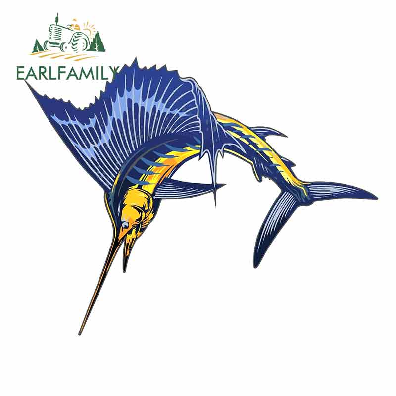 EARLFAMILY 13cm x 10.3cm Sailfish Car Stickers Trolley Sunscreen Helmet ...