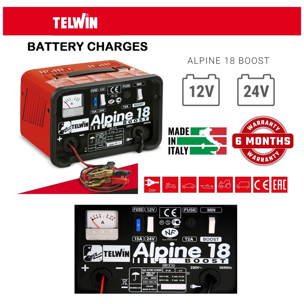 Telwin Italy Made 12V/24V Automotive Battery Chargers (Alpine 18 Boost ...