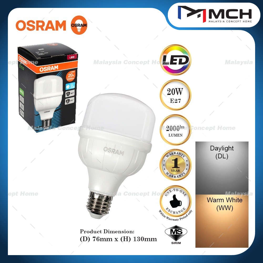 [ OSRAM ] HIGH WATT BIG BULB 20W / 30W / 40W / 50W LED ECO SUPER BRIGHT E27 SIRIM HI-WATT GEN4 ...