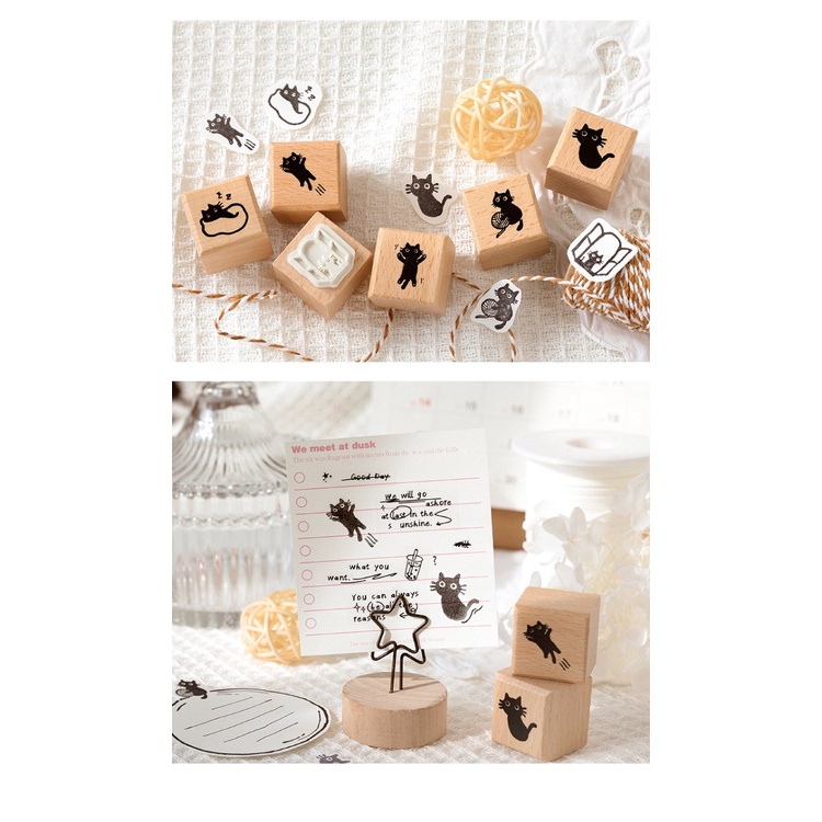 Black Cat Wooden Rubber Stamp Cute Kitty Decorative Wood Stamps For ...