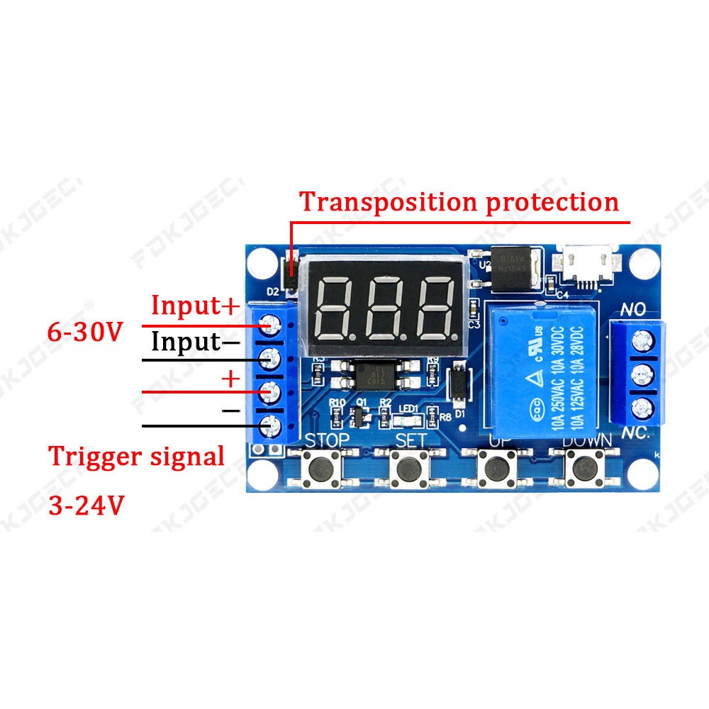 1 Channel 5V Relay 6-30V Relay Module OFF/ON Switch Trigger Time Delay Circuit Timer Cycle 999 ...