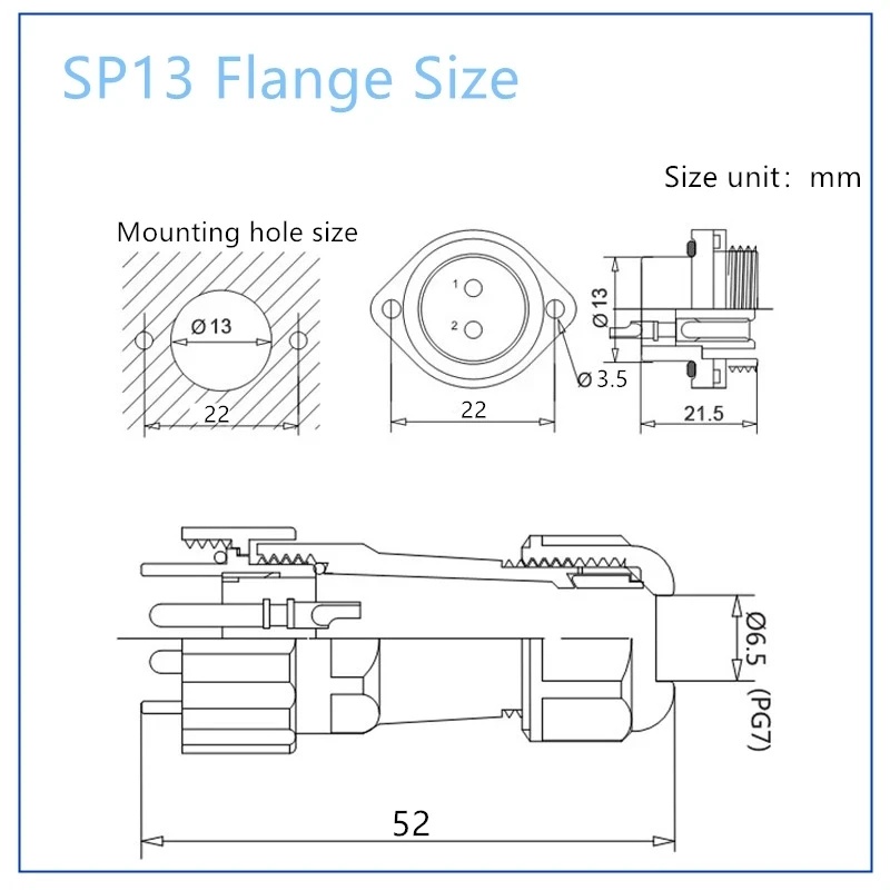 SP13 Waterproof Connector IP68 1/2/3/4/5/6/7/9 Pin Cable Connectors ...