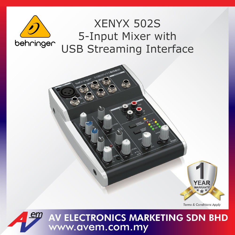 BEHRINGER XENYX 502S Premium Analog 5-Input Mixer with USB Streaming ...