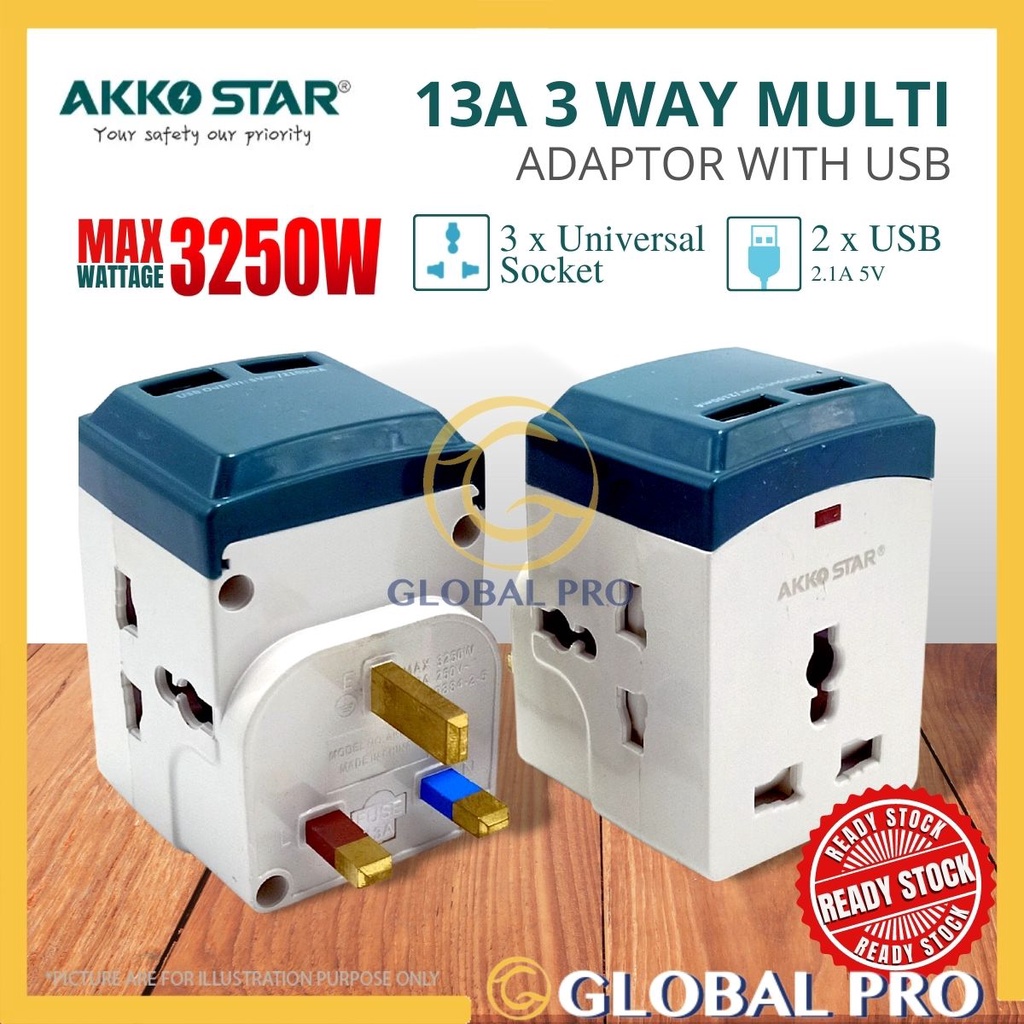 AKKO STAR Universal Travel Adapter Multi USB Charger UK to EU Plug ...