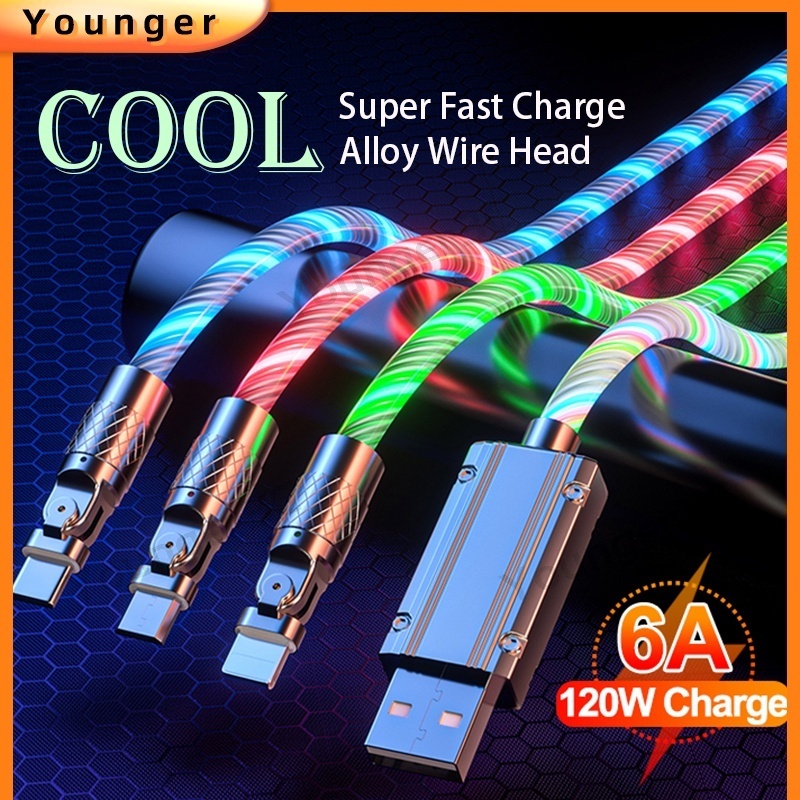 180°Rotation Elbow Glowing Fast Charge Cable 120W Nightclub Streaming ...
