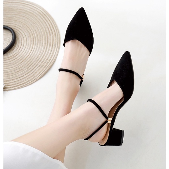 👍Ready stock👍M12 Fashion shoe block heel Suede Women's High Heels Shoes ...