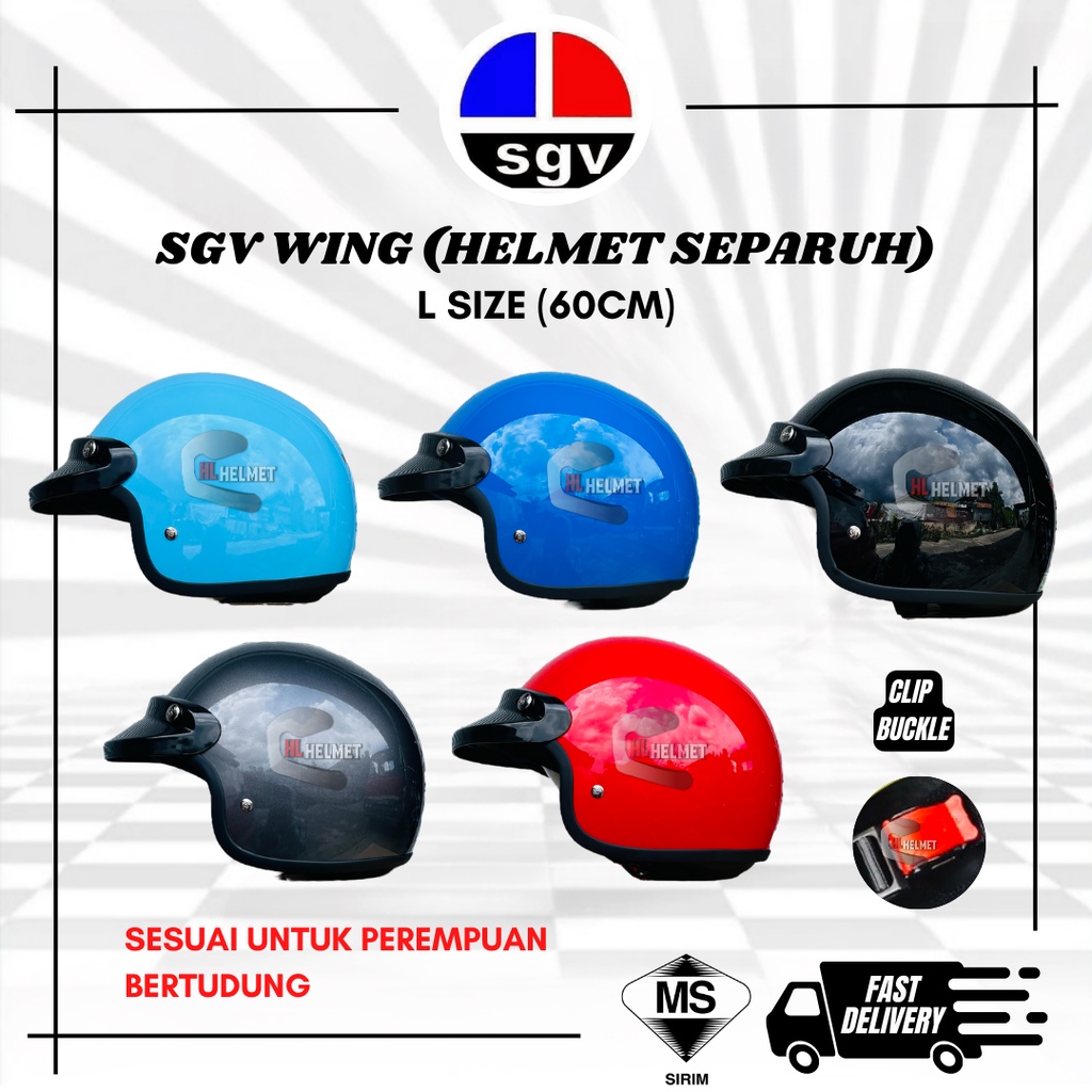 SGV WING HELMET 3 BUTTON ( Topi Keledar SGV Helmet steng separuh Sirim ...