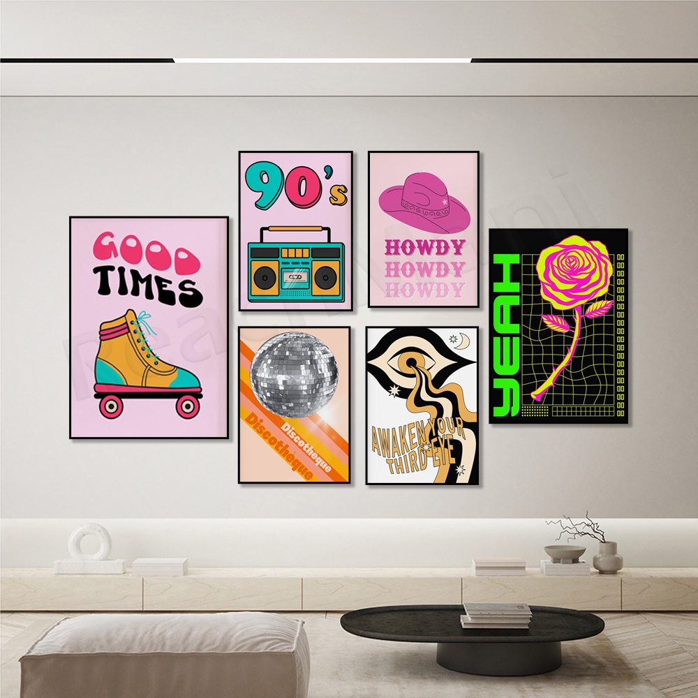 Poster in the 1990s, bold color Disco, Y2K vortex, chessboard art ...