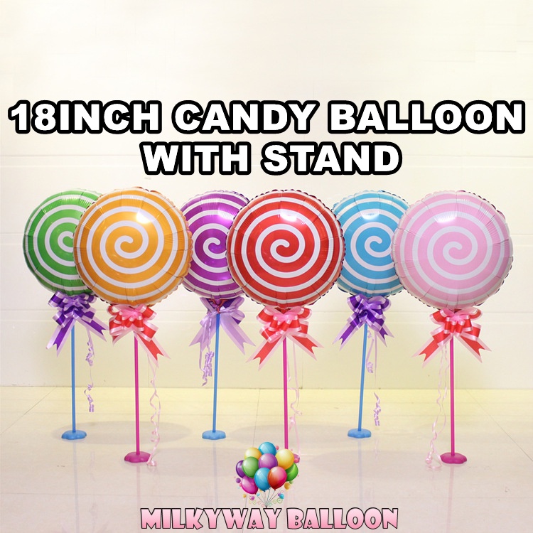 READY STOCK FROM KL 18 INCH CANDY BALLOON WITH STAND THEME BALLOON FOIL ...