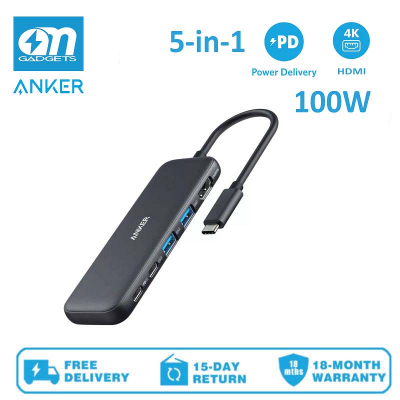 Anker A8355 USB C Hub Adapter, 5-in-1 USB C Adapter 1 USB-C 100W Power Delivery Port, 1 4K 30Hz ...
