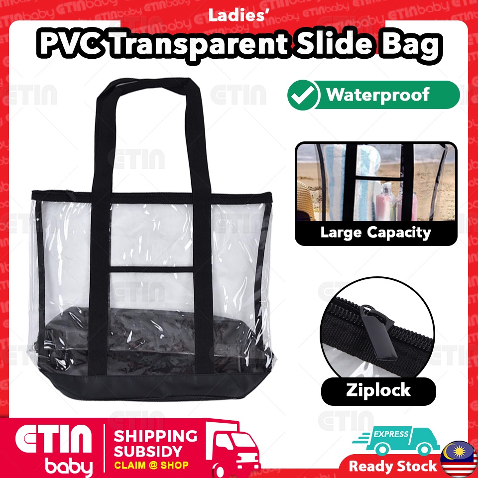 Clear Tote Bag Lady PVC Transparent Slide Bag Beach Swimming Shopping ...
