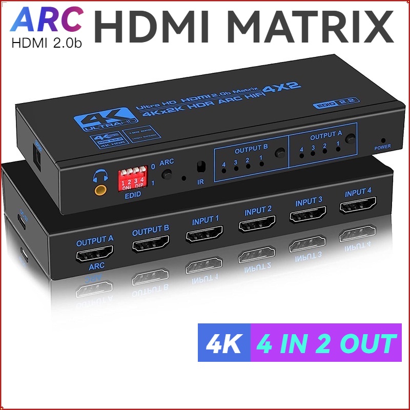 4K 60Hz HDMI Matrix 4x2 with Optical & 3.5mm Stereo Audio Out HDMI ...